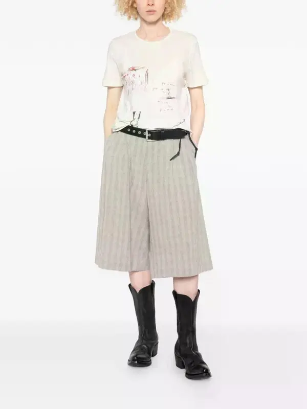 ANN DEMEULEMEESTER Graphic Print Ribbon Detail T-shirt - Neutrals