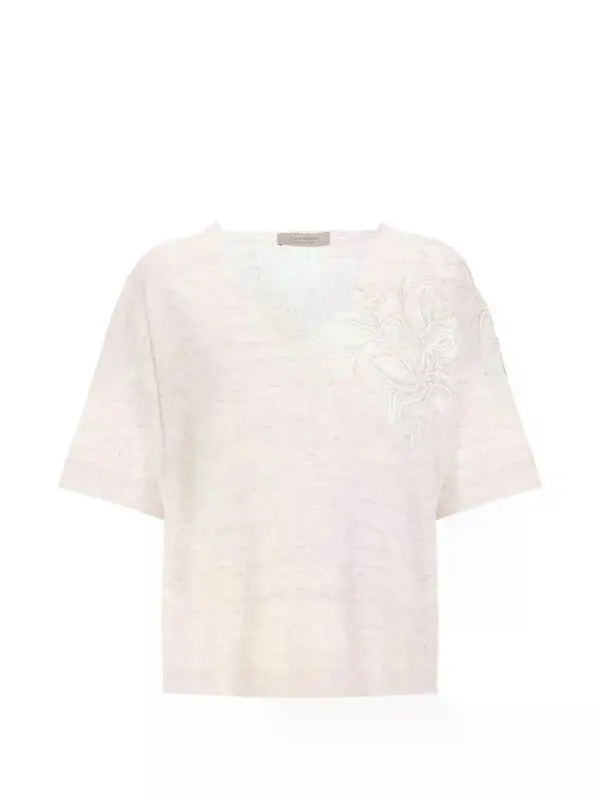 D.exterior Embroidered V-neck T-shirt - Neutrals