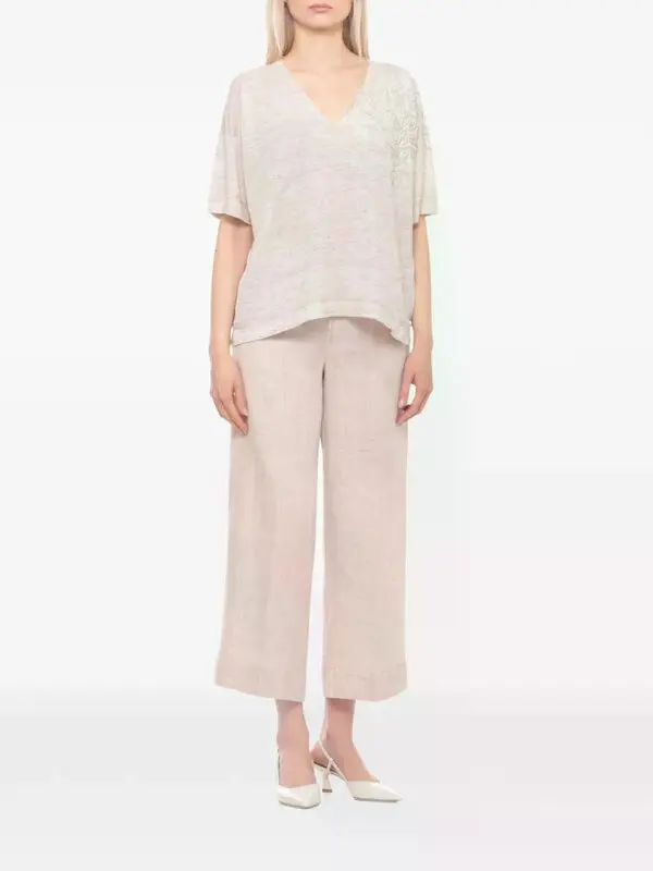 D.exterior Embroidered V-neck T-shirt