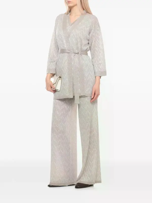 D.exterior Metallic-thread Belted Cardigan