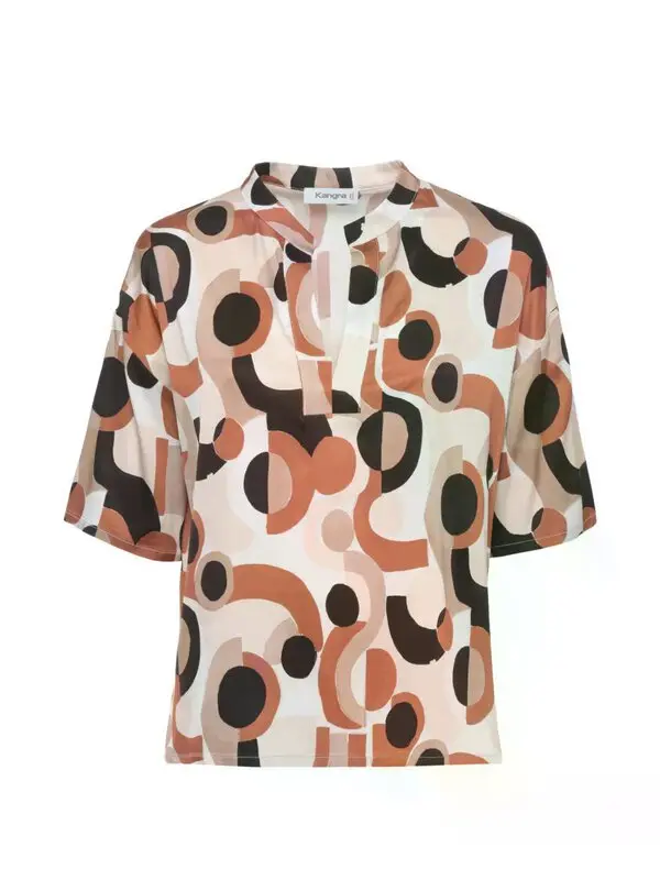 KANGRA Geometric Print V-neck Blouse