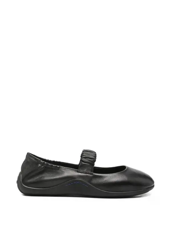 Ash Ruched-strap Leather Ballet Flats - Black