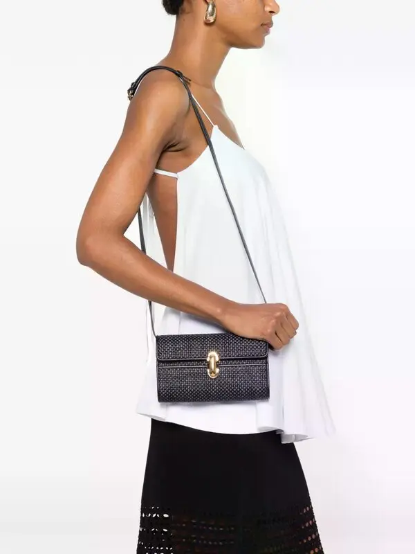 Savette Woven Leather-trim Shoulder Bag