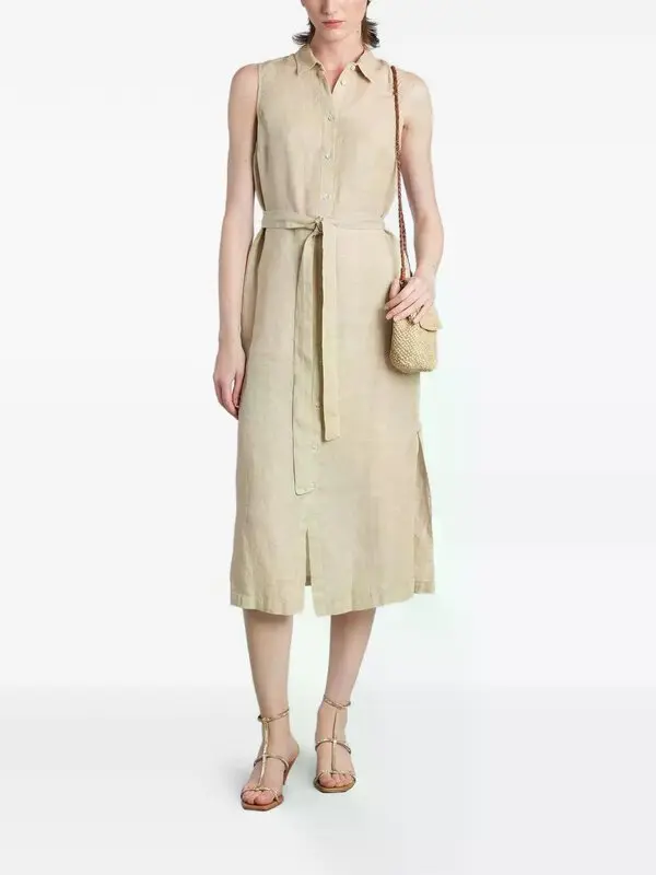 120% Lino Belted Sleeveless Midi Dress - Neutrals