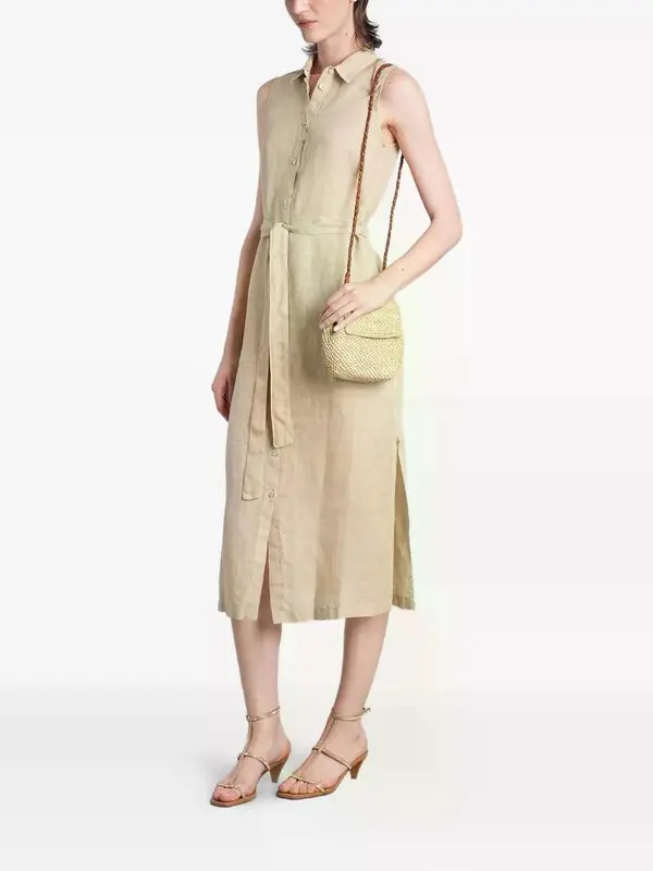 120% Lino Belted Sleeveless Midi Dress