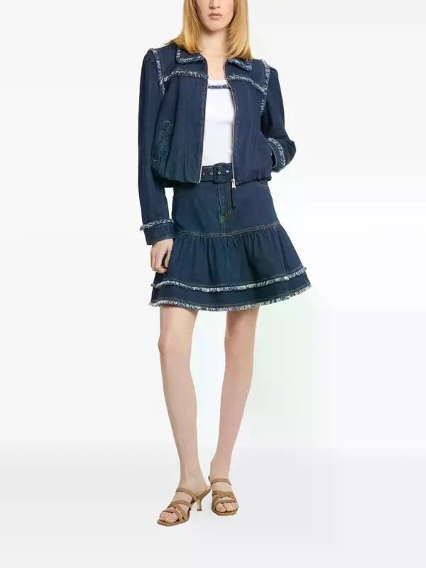 Cinq À Sept Indria" Fringe Trim Denim Jacket - Blue
