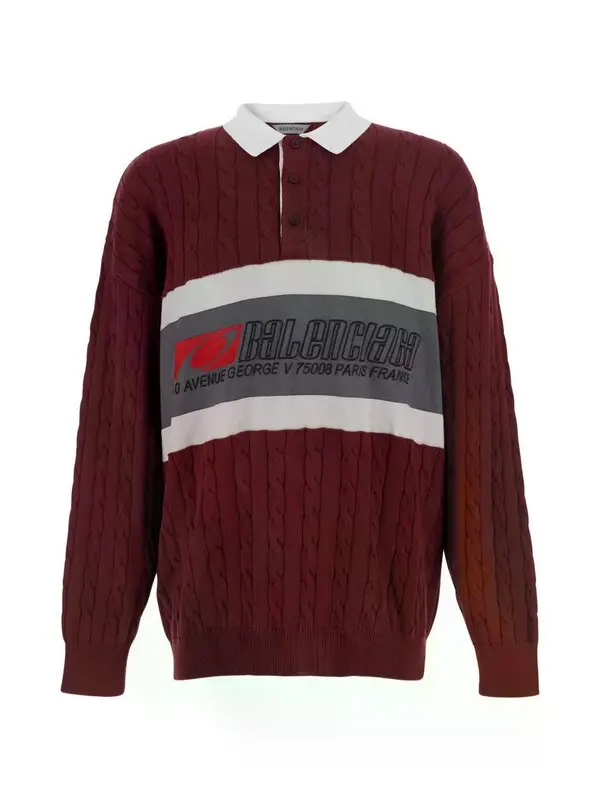 Balenciaga Cable-knit Logo-print Polo Shirt - Brown