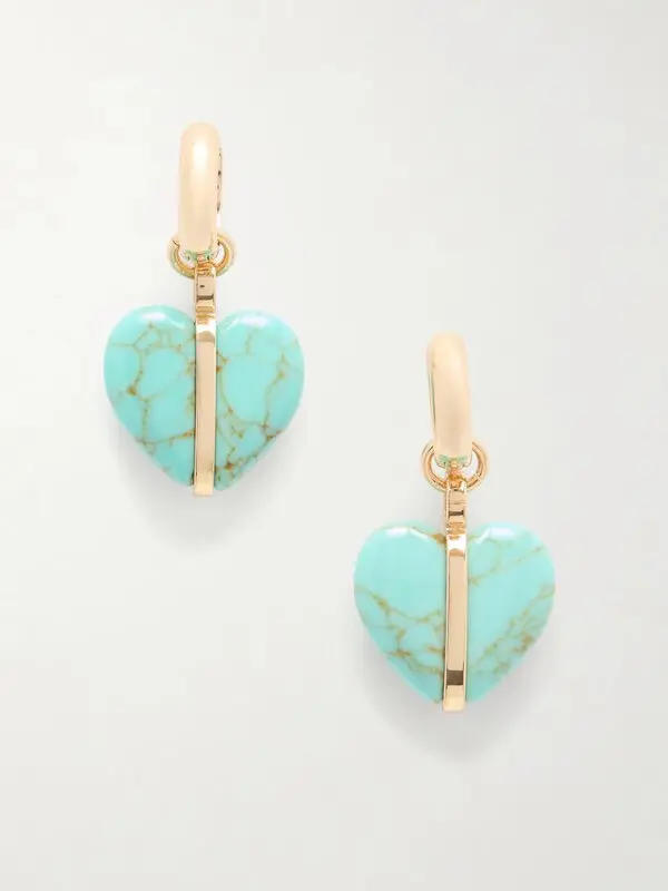 ROXANNE ASSOULIN Gold-tone And Turquoise Heart Pendant Hoop Earrings - Blue