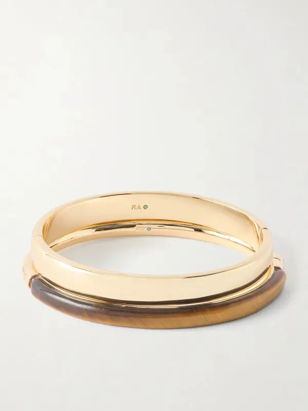 ROXANNE ASSOULIN Set Of Two Gold-tone Tiger's Eye Bangles - Brown