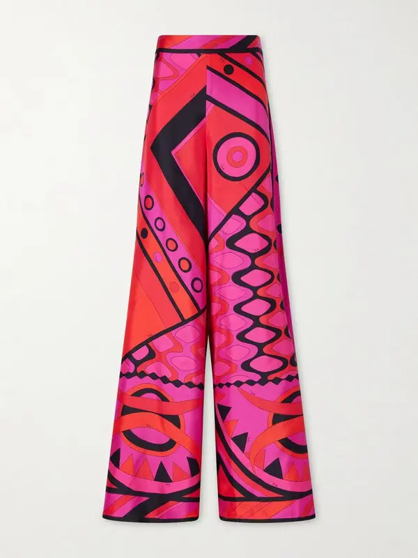Emilio Pucci Printed Silk Twill Wide-leg Pants - Pink