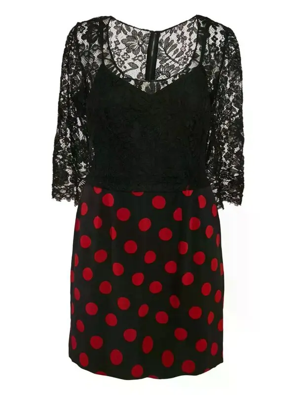 Dolce & Gabbana Polka Dot Lace-panel Mini Dress - Black