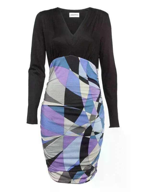 Emilio Pucci Geometric Print V-neck Long Sleeve Dress