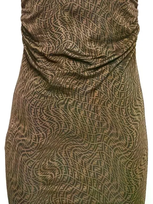 Fendi Ruched Monogram Strapless Dress
