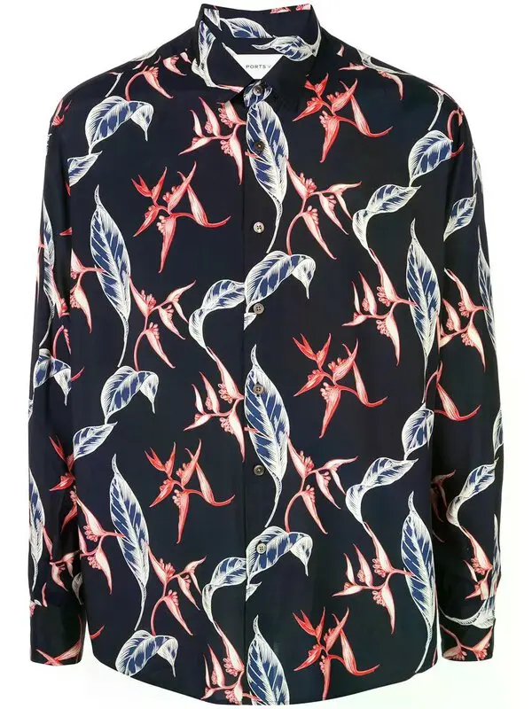PORTS V Botanical Print Button-up Shirt