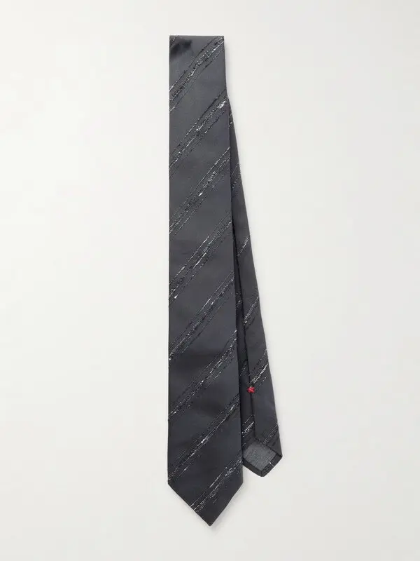 Brunello Cucinelli 8cm Striped Silk And Cotton-blend Neck Tie - Gray