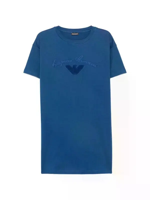 Emporio Armani Logo Embroidered T-shirt Dress - Blue