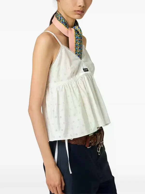 Miu Miu Slubbed Eyelet Poplin Top