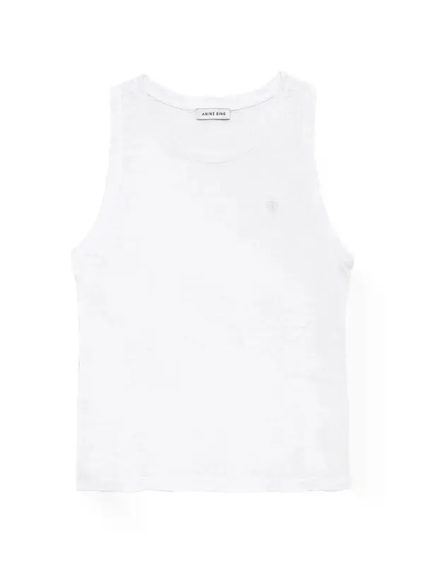 ANINE BING Juliann Logo-embroidered Linen Tank Top - White
