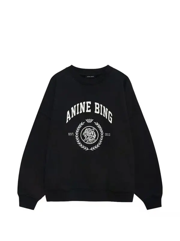 ANINE BING Logo Print Dropped Shoulder Sweater - Black