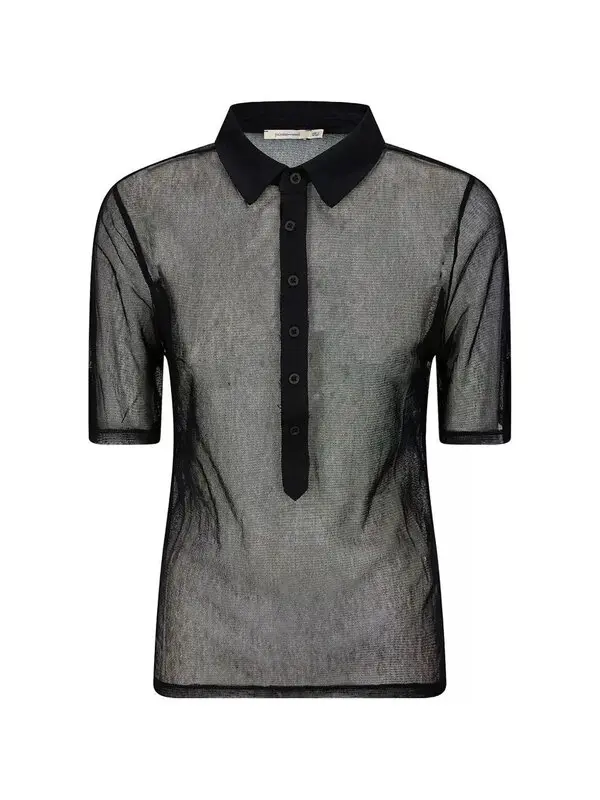 Paloma Wool Sheer Mesh Polo Shirt - Black