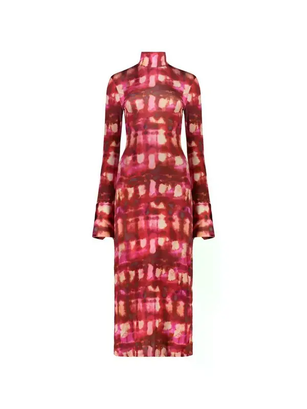 ELLERY Mock Neck Long Sleeve Midi Dress - Red