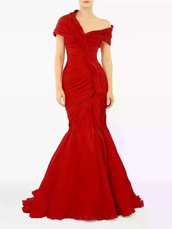 MARMAR HALIM Plissé Effect Off-the-shoulder Mermaid Gown