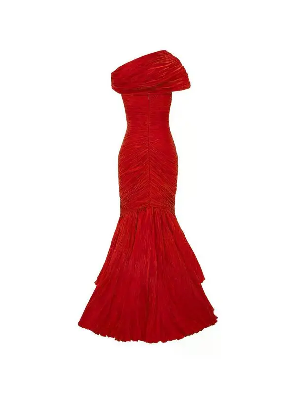 MARMAR HALIM Plissé Effect Off-the-shoulder Mermaid Gown