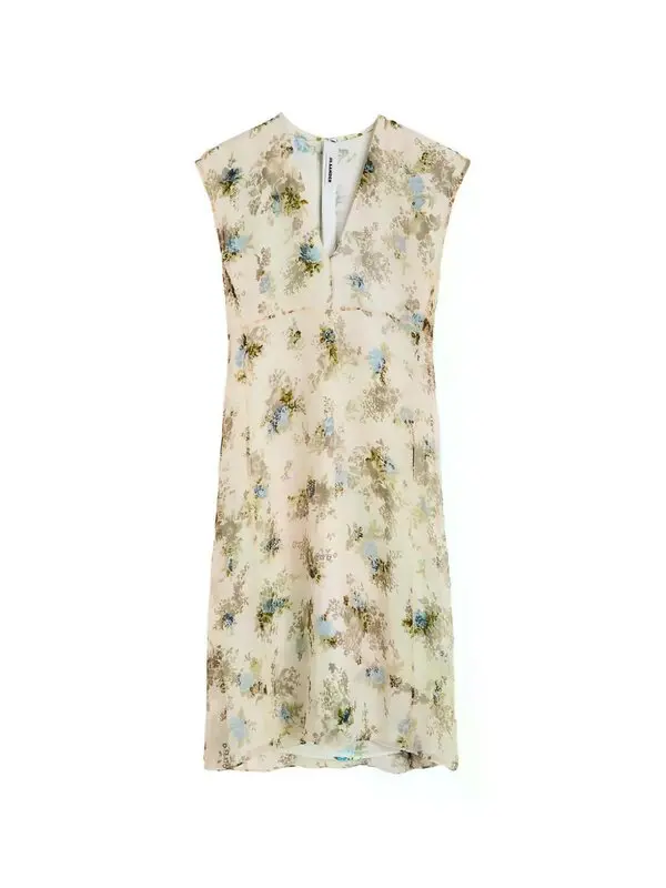 JIL SANDER Silk Floral Print Dress - Neutrals