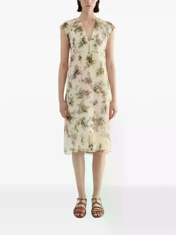 JIL SANDER Silk Floral Print Dress - Neutrals