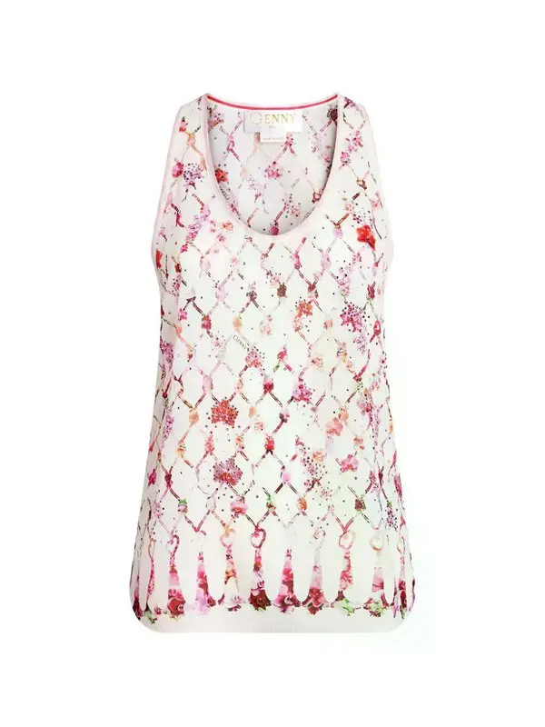 GENNY Sleeveless Floral Print Top - White