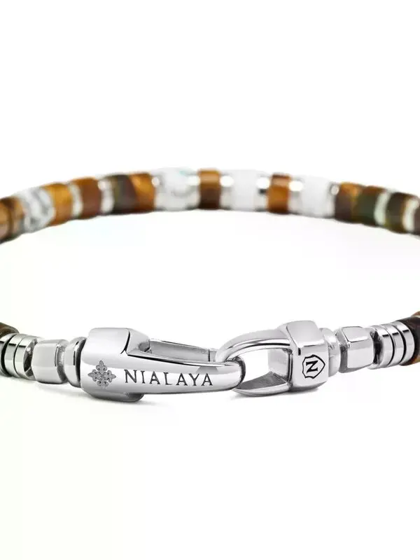 NIALAYA JEWELRY Heishi Howlite And Tiger's Eye Beaded Bracelet - Silver