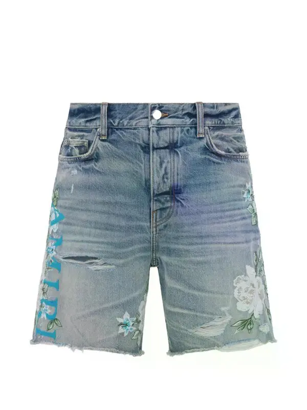 Amiri Embroidered Floral Logo Shorts - Blue
