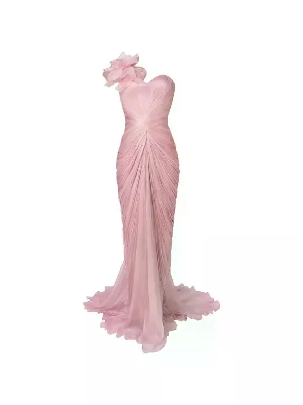 IRIS SERBAN Elisabeth Ruched Maxi Dress With Flower Detail - Pink