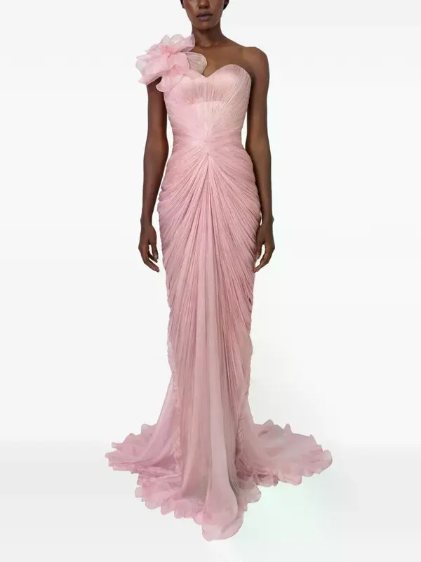 IRIS SERBAN Elisabeth Ruched Maxi Dress With Flower Detail