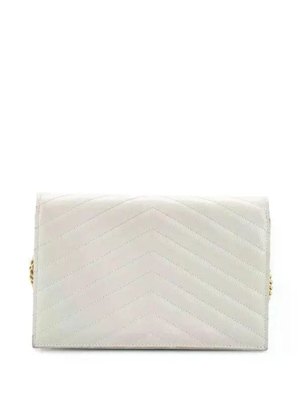 Saint Laurent Classic Monogram Wallet On Chain Matelasse Chevron Leather Small Crossbody Bag - Neutrals