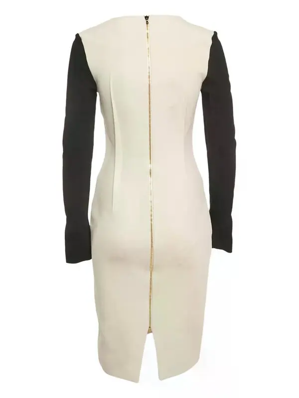 Roland Mouret Cream Crepe Dress With Black Paneled Sleeves And Bow Detail