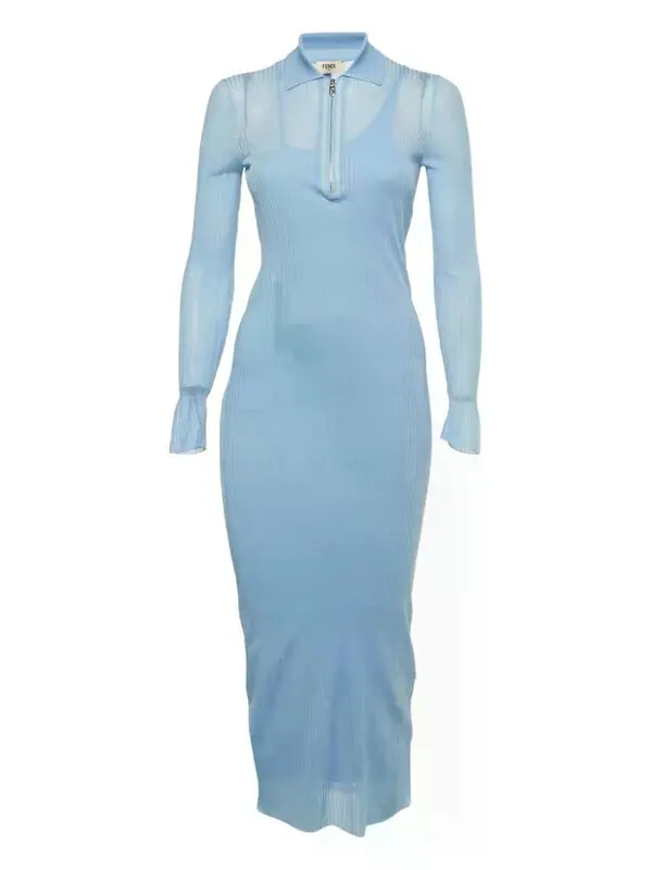Fendi Ribbed Zip-front Dress - Blue