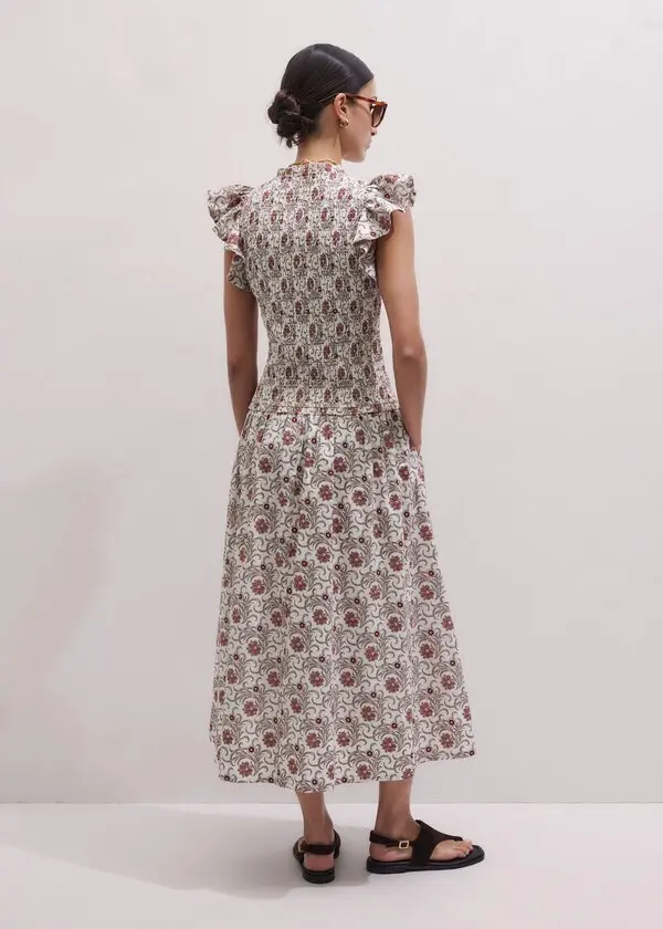 ME+EM Floral Print Shirred Midi Dress
