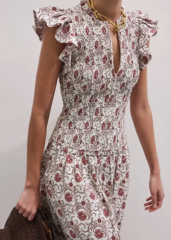 ME+EM Floral Print Shirred Midi Dress