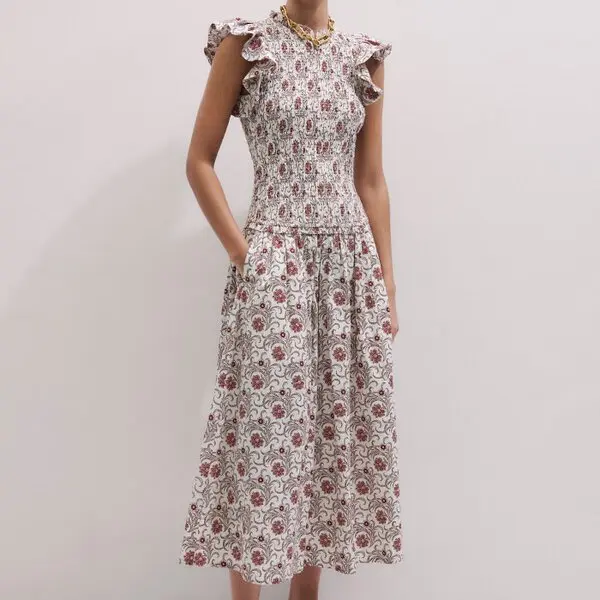 ME+EM Floral Print Shirred Midi Dress