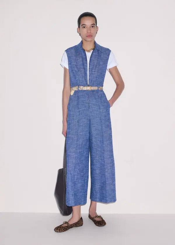 ME+EM Wide Leg Cropped Jumpsuit - Blue Multi