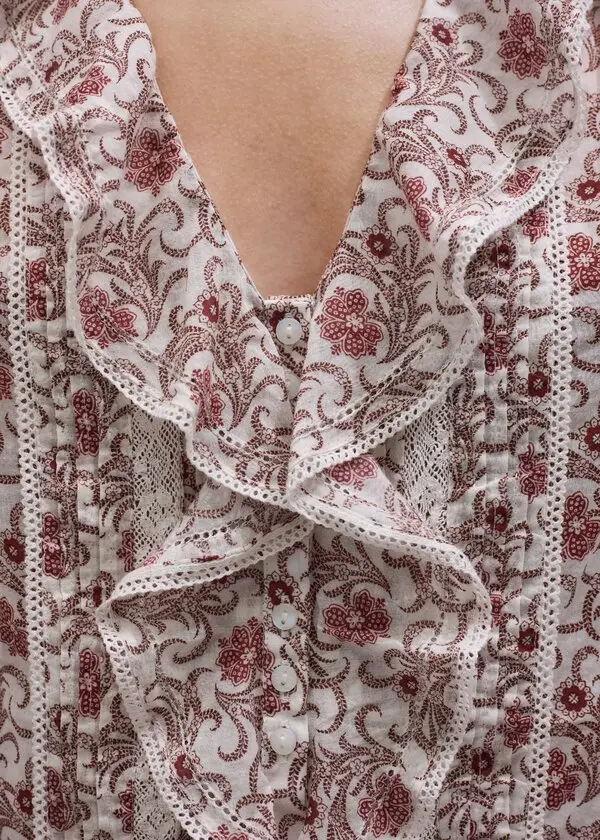 ME+EM Cotton Printed Ruffle Blouse