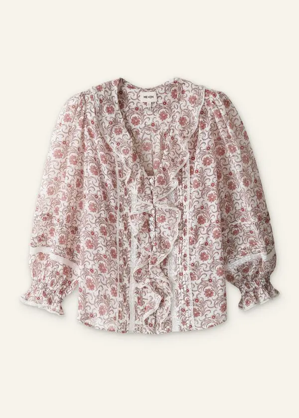 ME+EM Cotton Printed Ruffle Blouse