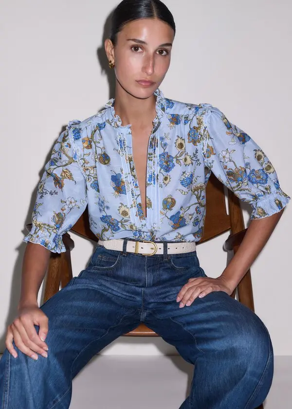 ME+EM Floral Garden Print Silk Cotton Blouse