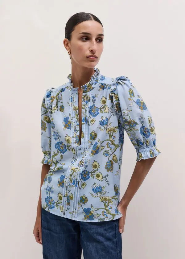 ME+EM Floral Garden Print Silk Cotton Blouse