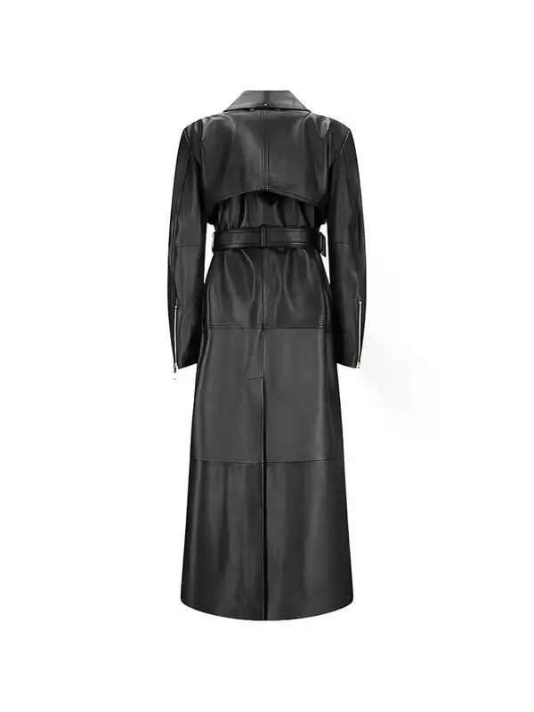 Sportmax Belted Leather Coat - Black