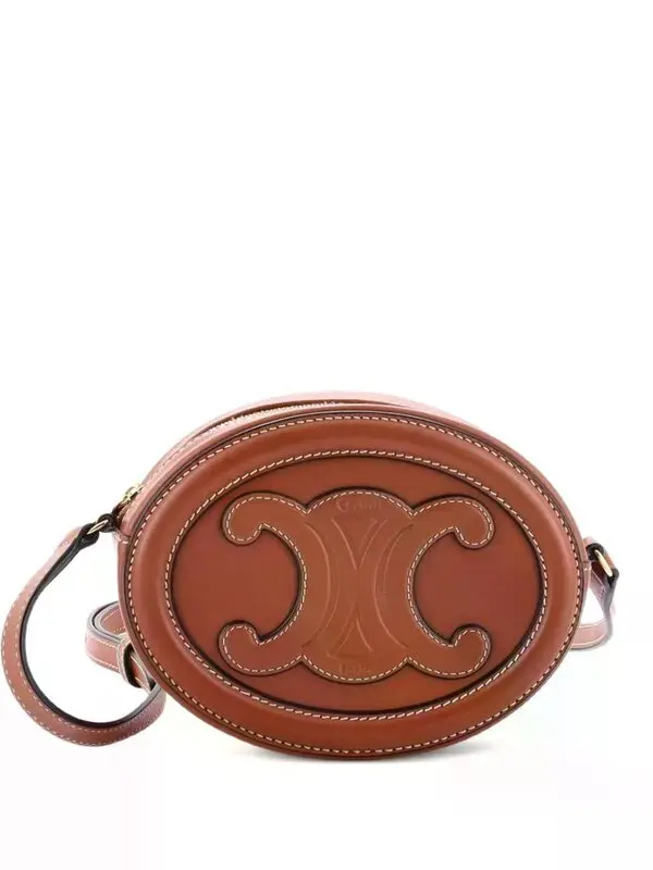 Celine Triomphe Oval Leather Mini Crossbody Bag - Brown
