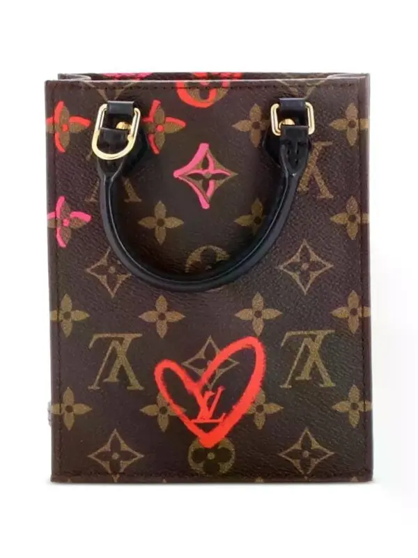 LOUIS VUITTON Petit Sac Plat Bag Limited Edition Fall In Love Monogram Canvas Tote Bag - Brown