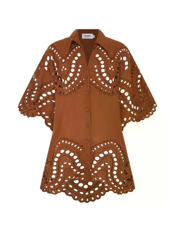 Charo Ruiz Ibiza Broderie Anglaise Scalloped Shirt - Brown