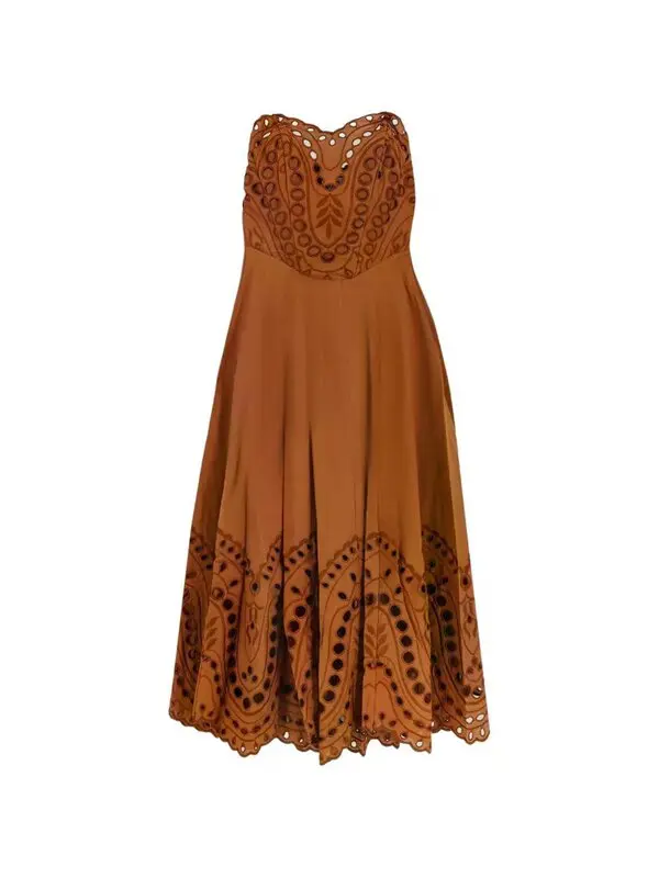 Charo Ruiz Ibiza Broderie Anglaise Strapless Midi Dress - Brown